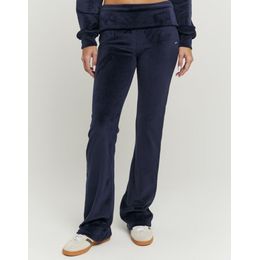 Samthose Tally Weijl "SPAPEVOLDY", Damen, Gr. 36, N-Gr, nuit, Sweatware, Obermaterial: 94% Polyester, 6% Elasthan, unifarben, bootcut fit lang, Hosen Samthose, Materialmix, Bootcut, Mid Waist, aus Samt mit B&uuml;ndchen zum Umschlagen