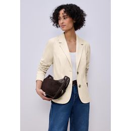 Longblazer Street One, Damen, Gr. 38, smoke beige, Web, Obermaterial: 100% Polyester. Futter: 100% Polyester, unifarben, normal h&uuml;ftbedeckend, V-Ausschnitt, Blazer Longblazer, im langen Schnitt mit Struktur