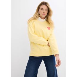 Sweatshirt bonprix, Damen, Gr. 56/58 (XXXL), hellgelb, helllachs, Sweatware, Obermaterial: 100% Baumwolle. B&uuml;ndchen: 95% Baumwolle, 5% Elasthan, oversize, Sweatshirts Sweatshirt, l&auml;ssiger Schnitt, &uuml;berschnittene Schulter, Oversize-Passform