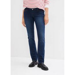 Umstandsjeans bonprix, Damen, Gr. 48, N-Gr, dunkelblau denim, Denim/Jeans, Obermaterial: 82% Baumwolle, 17% Polyester, 1% Elasthan. Einsatz: 95% Baumwolle, 5% Elasthan, regular fit, Jeans Umstandsjeans, regular fit, gerades Bein, breiter Bund aus Baumwolljersey