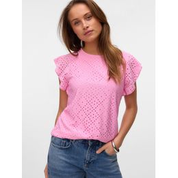 V&eacute;ro Moda Rundhalsshirt VERO MODA "VMTASSA SL FRILL TOP NOOS", Damen, Gr. XL, bonbon, Jersey, Obermaterial: 95% Polyester, 5% Elasthan, unifarben, loose fit normal, Rundhals, Shirts Rundhalsshirt, Materialmix, loose fit