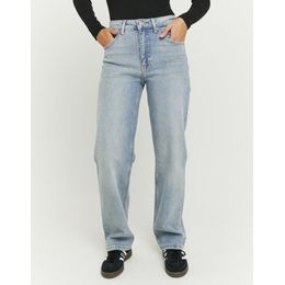 High-waist-Jeans Tally Weijl "SPADEPEPPER", Damen, Gr. 34, N-Gr, denim blau, ehlm3, Denim/Jeans, Obermaterial: 69% Baumwolle, 30% Lyocell, 1% Elasthan, Abriebeffekte, straight fit lang, Jeans High-waist-Jeans, Baumwollmischung, High-Waist mit geradem Beinverlauf