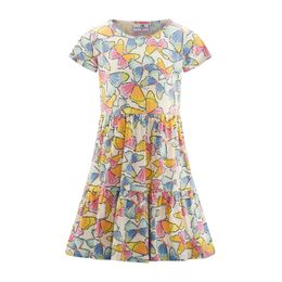 Sommerkleid happy girls, M&auml;dchen, Gr. 134, N-Gr, beige, Jersey, Obermaterial: 95% Baumwolle, 5% Elasthan, bedruckt, Basic kniebedeckend, Rundhals, Kleider Sommerkleid