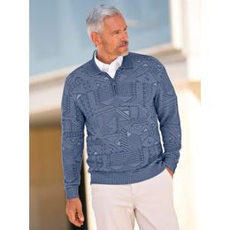 Polokragenpullover Marco Donati "Polopullover", Herren, Gr. 50, blau (jeansblau, bleu, meliert), 50% Baumwolle, 50% Polyacryl, unifarben, Pullover