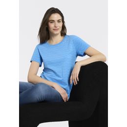 Kurzarmshirt Ragwear "MINTTA ZIG ZAG O", Damen, Gr. XL, blau, Jersey, Obermaterial: 100% Baumwolle, bedruckt, normal, Rundhals, Shirts, mit Logoschriftzug