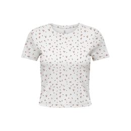 Kurzarmshirt Only "ONLFENJA LIFE SS AOP TOP JRS NOOS", Damen, Gr. XL, wei&szlig; (cloud dancer aop:rose smoke flowers), Jersey, Obermaterial: 95% Baumwolle, 5% Elasthan, bedruckt, regular fit normal, Rundhals, Shirts, Baumwollmischung, Cropped Fit, Rundhals