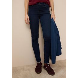 Skinny-fit-Jeans Tamaris, Damen, Gr. 38, N-Gr, blau (rinsed washe), Denim/Jeans, Obermaterial: 74% Baumwolle, 24% Polyester, 2% Elasthan, unifarben, skinny fit lang, Jeans, schmale Beinweite, mit G&uuml;rtelschlaufenbund, mit Metallrei&szlig;verschluss