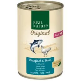 REAL NATURE Original Nassfutter Katze, Adult, Thunfisch und Huhn mit Lein&ouml;l 12x400 g