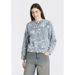 Strickpullover HUGO BLUE "Slicary", Damen, Gr. S (36), open miscellaneous 993, Strick, Obermaterial: 100% Baumwolle, gemustert, oversize normal, hoch geschlossener Ausschnitt, Rippb&uuml;ndchen, Pullover Strickpullover, mit Allover-Muster, oversize