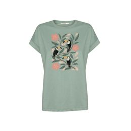 Greenbomb T-Shirt 'Tucan Flower Loony' (GOTS) Damen Gr&ouml;&szlig;e XS hellgr&uuml;n / pastellpink / schwarz