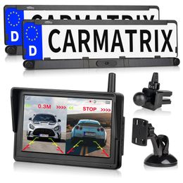 CARMATRIX Solar R&uuml;ckfahrsystem HD R&uuml;ckfahrkamera im Nummernschild mit Einparksensoren f&uuml;r Front und Heck