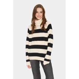 Rollkragenpullover Saint Tropez "GarbieSZ Rollneck", Damen, Gr. L, schwarz (ice schwarz stripe), Strick, Obermaterial: 54% Polyester, 38% Polyamid, 5% Wolle, 3% Elasthan, gestreift, Pullover Rollkragenpullover