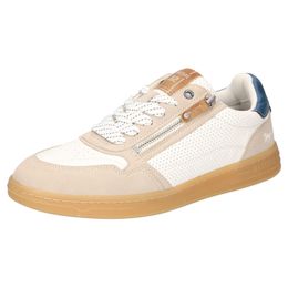 Sneaker Mustang Shoes, Herren, Gr. 43, beige (sanftes wei&szlig;, beige), Lederimitat, kontrastfarbene Details, Schuhe Sneaker, Retro Sneaker, Schn&uuml;rschuh mit Au&szlig;enrei&szlig;verschluss