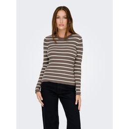 Strickpullover Only "ONLLOUISA L/S PULLOVER KNT NCA", Damen, Gr. M, morel stripes:with birch, Strick, Obermaterial: 50% Viskose, 28% Polyester, 22% Nylon, gestreift, slim fit, Pullover Strickpullover