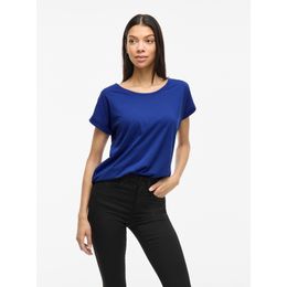 Rundhalsshirt Vila "VIDREAMERS NEW PURE T-SHIRT/SU-NOOS", Damen, Gr. L, blau (mazarine blau), Jersey, Obermaterial: 50% Baumwolle, 50% Polyester, unifarben, regular fit normal, Rundhals, Shirts Rundhalsshirt, Baumwollmischung, regular fit