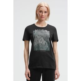 Rundhalsshirt SOCCX, Damen, Gr. XS, schwarz, Single Jersey, Material: 100% Baumwolle, Glitzermuster, bedruckt, slim fit normal, Rundhals, eingesetzt gerader Abschluss, Shirts Rundhalsshirt, aus Baumwolle