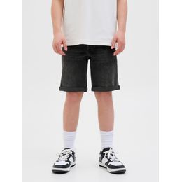 Jack & Jones Shorts JACK & JONES JUNIOR "JJIRICK bequem mit mittlerer Taille f&uuml;r Jungen", Jungen, Gr. 176, N-Gr, blau (schwarz denim detail:am 363, am 389), Web, Obermaterial: 98% Baumwolle, 2% Elasthan, Abriebeffekte, unifarben, regular fit knielang, Hosen Shorts, unifarben, modisch, regular fit, Web