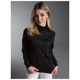 Rollkragenshirt TRIGEMA "TRIGEMA Langarm Ski- und Sport-Rollkragenpullover", Damen, Gr. L, schwarz, Feinripp, 100% Baumwolle (Bio-Baumwolle kbA), Basic, normal, ohne Ausschnitt, Shirts