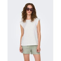 Jacqueline de Yong Shirttop JDY "JDYSALVA LIFE S/L CROCHET TOP JRS", Damen, Gr. S, wei&szlig; (cloud dancer), Jersey, Obermaterial: 100% Baumwolle, unifarben, regular fit normal, Rundhals, angeschnitten, Tops Shirttop