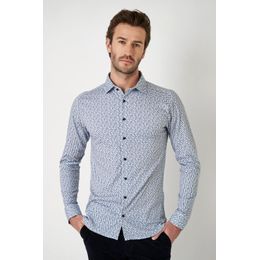 Langarmhemd DESOTO "Jerseyhemd Casual Kent langarm", Herren, Gr. L, N-Gr, beige (stone blau skyscrapers), Jersey, Obermaterial: 100% Baumwolle, gemustert, mehrfarbig, slim fit normal, Rundhals, Raglan&auml;rmel,&Auml;rmel mit &Auml;rmelschlitz 1-Knopf-Manschette mit Schlitz, Hemden, Flexibler Stretch, mit modischem Allover-Print
