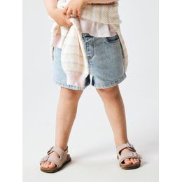 Jeansshorts name it "NMFROSE MOM DNM SHORTS 1140-GY", M&auml;dchen, Gr. 116, N-Gr, blau (light blau denim), Denim/Jeans, Obermaterial: 68% Baumwolle, 27% Polyester, 3% Viskose, 2% Elasthan, Abriebeffekte, unifarben, Basic kurz, Jeans Jeansshorts, Baumwollmischung, Denim, mit Stretch, leichter Used Look