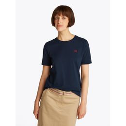 T-Shirt Tommy Hilfiger "REG CONTRAST FLAG SS TEE", Damen, Gr. XL (42), blau (schwarz night navy), Single Jersey, Obermaterial: 100% Baumwolle, unifarben, regular fit h&uuml;ftlang, Rundhals, abgesteppt, Shirts T-Shirt, mit Logostickerei