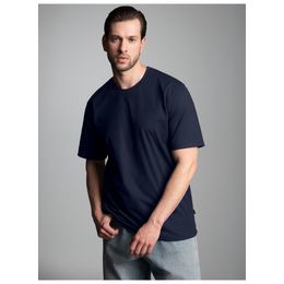 T-Shirt TRIGEMA "TRIGEMA T-Shirt DELUXE Baumwolle", Herren, Gr. L, blau (navy), Single Jersey, 100% Baumwolle, Basic, lang, Rundhals, Shirts T-Shirt