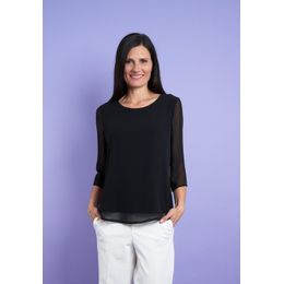 Chiffonbluse Seidel Moden, Damen, Gr. 50, schwarz, Single Jersey, Obermaterial: 100% Polyester. Obermaterial 2: 95% Viskose, 5% Elasthan, unifarben, l&auml;ssig geschnitten h&uuml;ftbedeckend, Rundhals, Blusen Chiffonbluse, MADE IN GERMANY