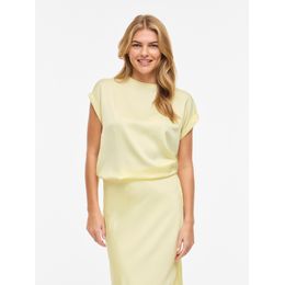Kurzarmshirt Vila "VIELLETTE S/S SATIN TOP - NOOS", Damen, Gr. 42, pastel gelb, Satin, Obermaterial: 100% Polyester, unifarben, regular fit normal, Rundhals, mit Umschlag, Shirts, Kunstfaser, regular fit