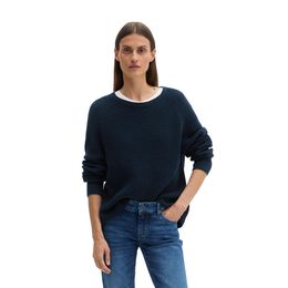 Marc O'Polo Strickpullover MARC O'POLO "aus Heavy-Weight-Organic-Cotton", Damen, Gr. L, blau (night sky), Obermaterial: 100% Baumwolle, unifarben, Rundhals, Pullover Strickpullover