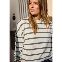 Langarmshirt STREET ONE STUDIO, Damen, Gr. 44, lichen gr&uuml;n, Web, 50% Baumwolle, 30% Modal, 20% Polyester, gestreift, normal normal, Rundhals, abgesteppt, Shirts Langarmshirt, im Streifendesign