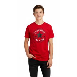 Kurzarmshirt Converse "f&uuml;r Kinder", Jungen, Gr. 128, rot, Stoff, Obermaterial: 100% Baumwolle, bedruckt, unifarben, normal, Rundhals, eingesetzt abgesteppt, Shirts, Kurzarm, sportlicher Stil, mit Logodruck, elastisches Material