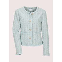 Madeleine Mode Jackenblazer MADELEINE "Blazer Eleganter Tweed-Blazer mit Glanzgarn", Damen, Gr. 48, blau (himmelblau, multicolor), Obermaterial: 100% Polyester PES., Modern, gerade, Blazer, Tweed-Blazer mit Glanzgarn