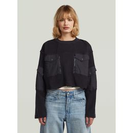 G-Star Raw Longpullover G-STAR "Multi Pocket Mix Loose Cropped Sweater", Damen, Gr. L, dk schwarz, Obermaterial: 100% Baumwolle, Pullover Longpullover