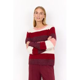 Strickpullover soyaconcept "SC-ILENE 3", Damen, Gr. XL, rot (dunkelrot mel combi), Strick, Obermaterial: 70% Polyester, 21% Nylon, 8% Wolle, 1% Elasthan, gestreift, meliert, normal, Rundhals, Pullover Strickpullover