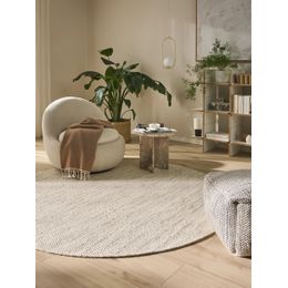 benuta Pure Wollteppich Rocco Cream &oslash; 100 cm rund - Naturfaserteppich aus Wolle