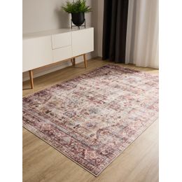 benuta Basic Waschbarer Teppich George Multicolor/Pink 300x400 cm - Vintage-Stil Teppich im Used-Look