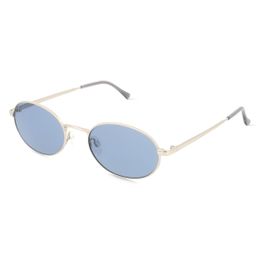 Fielmann MC 649 SUN CL BLAKE | Unisex-Sonnenbrille | Fassung: Vollrand, Oval, Edelstahl, Silber Gl&auml;nzend | Glasfarbe: Blau
