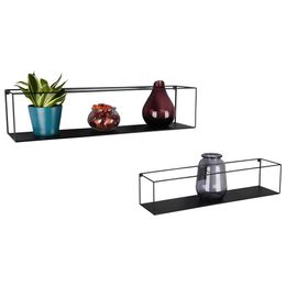 Wandregalset, Schwarz, Metall, 2-teilig, 65x15x15 cm, h&auml;ngend, Wohnzimmer, Regale, Wandregale