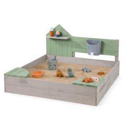 Muddy Buddy Sandkasten Cozy House, Gr&uuml;n, Hellgrau, Holz, 100x60x100 cm, Fsc, EN 71, Europ&auml;ischer Sicherheitsstandard, Sitzfl&auml;che, mit Holzschutz vorbehandelt, Outdoor Spielzeug, Sandk&auml;sten