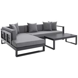 Amatio Loungegarnitur, Anthrazit, Metall, Glas, Textil, F&uuml;llung: Schaumstoff,Schaumstoff,Polyester, L-Form, 248x180 cm, Loungem&ouml;bel, Gartenlounge-Sets