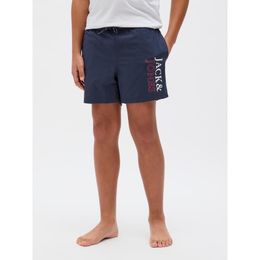 Jack & Jones Jack & Jones Junior Jungen Badeshorts &raquo;JPSTMAUI mit Logoprint und praktischen Taschen&laquo; bedruckt, modisch, regular fit, Web blau 128, N-Gr
