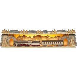 LED Schwibbogen &raquo;Erh&ouml;hung Eisenbahn im Erzgbirge exklusiv&laquo; 76x18,5x15 cm (BxHxT) Holz teilmassiv