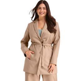 sheego Damen Longjacke aus Lederimitat beige Gr&ouml;&szlig;e 44