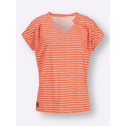 CR&Eacute;ATION L Damen Print-Shirt mit Raffung orange-ecru-geringelt Gr&ouml;&szlig;e 38