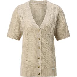 CR&Eacute;ATION L Damen Ajourstrickjacke mit kurzen &Auml;rmeln sand Gr&ouml;&szlig;e 38