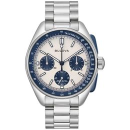 Bulova Herren Chronograph &raquo;Lunar Pilot&laquo; Armbanduhr, Quarzuhr, Herrenuhr, Saphirglas, Edelstahl- & Lederarmband silber