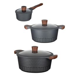 RESTO Kitchenware Topf-Set &raquo;Capella mit Deckel, antihaftbeschichtet und sp&uuml;lmaschinenfest&laquo; Set, 1x Stielkasserolle &Oslash; 16 cm, je 1x Bratentopf &Oslash; 24 cm +