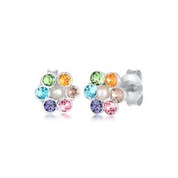 Elli Damen Paar Ohrstecker &raquo;Kinder Blume Synthetische Perle Regenbogen Kristall 925 Silber&laquo; silber