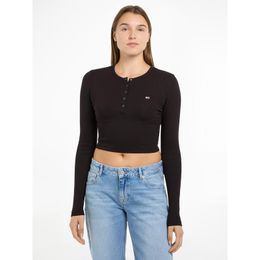 Tommy Jeans Damen Langarmshirt &raquo;TJW CRP HENLEY TOP LS&laquo; in modischer Cropped Form schwarz XL (42)